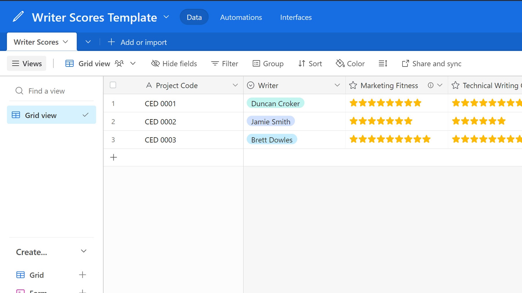 Writer Scoring Template - Airtable Universe