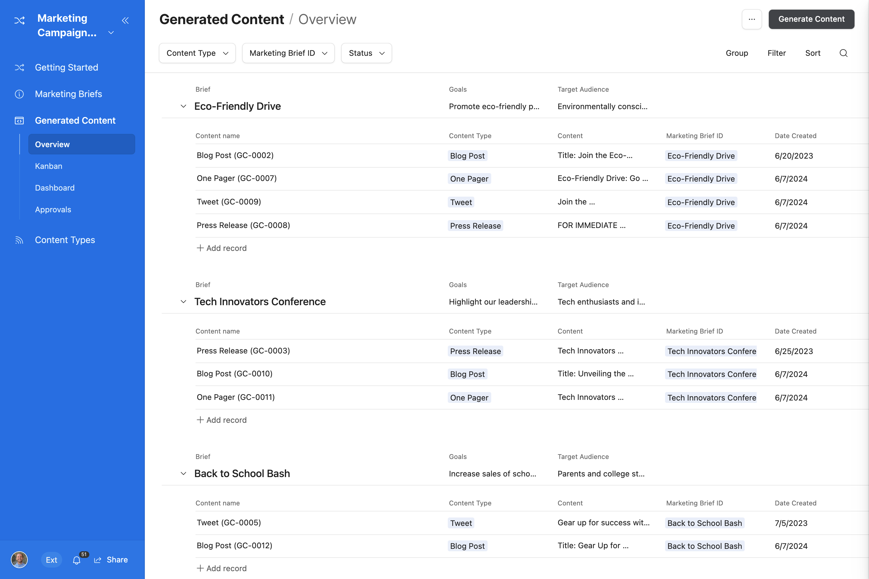 Marketing Campaign Content Generator Template - Free to Use | Airtable