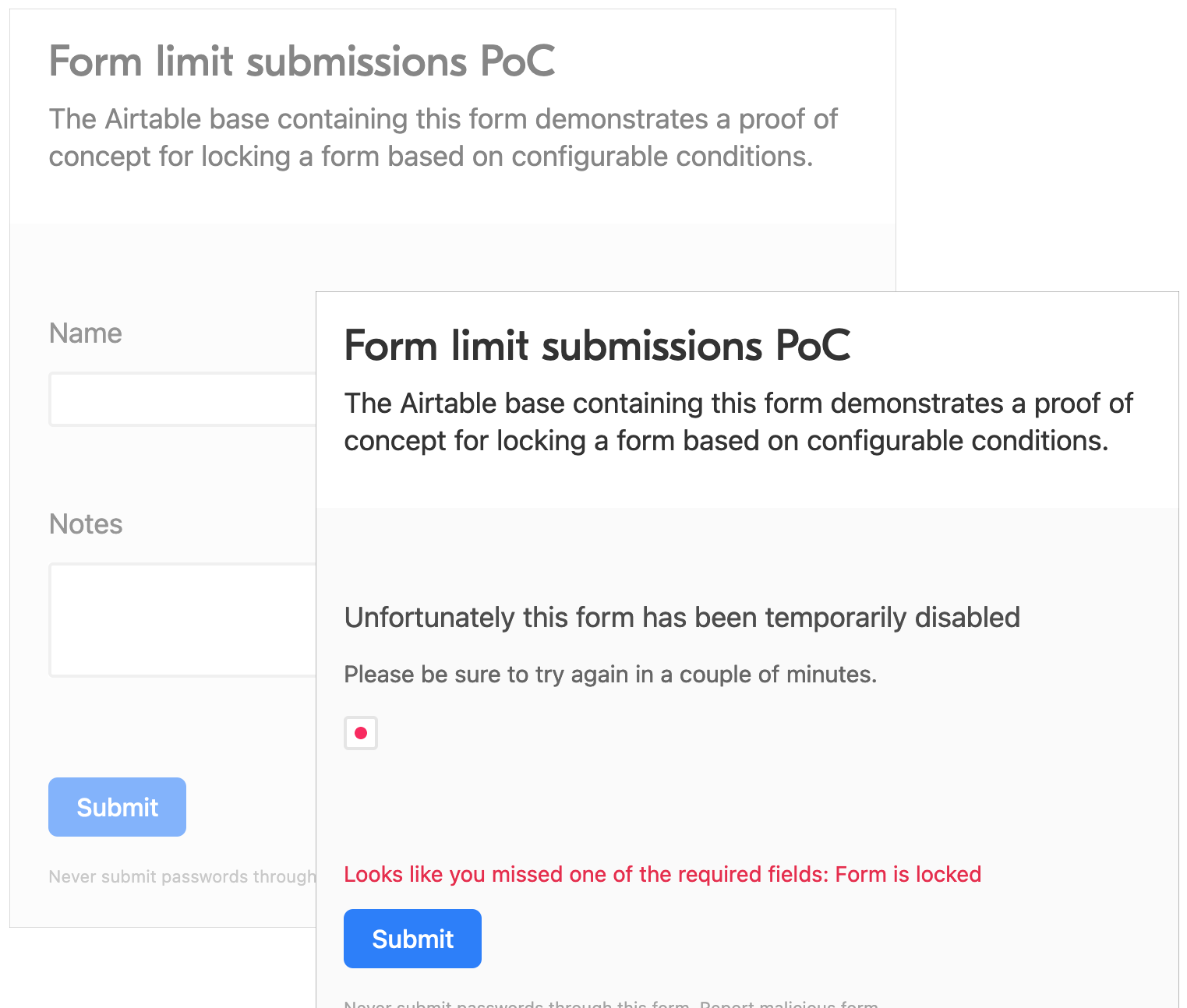 Form Limit Submissions PoC Airtable Universe